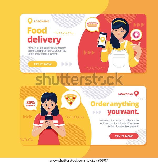 Food Delivery Banner Flat Design Template Stock Vector (Royalty Free ...