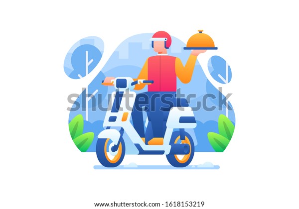 Food Delivery Vector Courier Delivering Food Stock Vector (Royalty Free ...