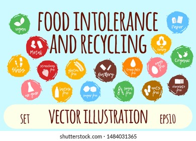 Food Intolerance Label Icon Set Cartoon Stock Vector (Royalty Free ...