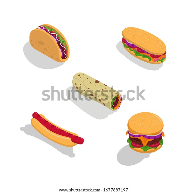 Food Isometric Pack Flat Illustration Stock Vector (Royalty Free ...