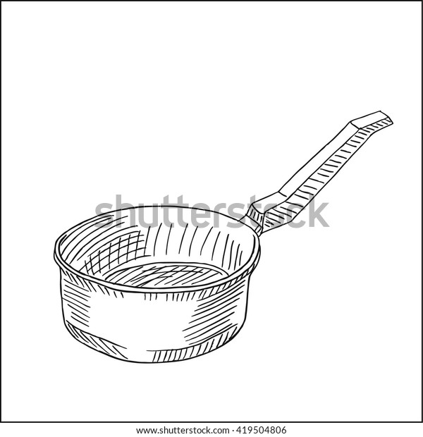 Food Pan Handle Vector Hand Drawn Stock Vector (Royalty Free) 419504806