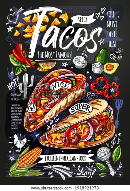 Food poster, ad, fast food, menu, mexican cuisine, nachos, burritos ...