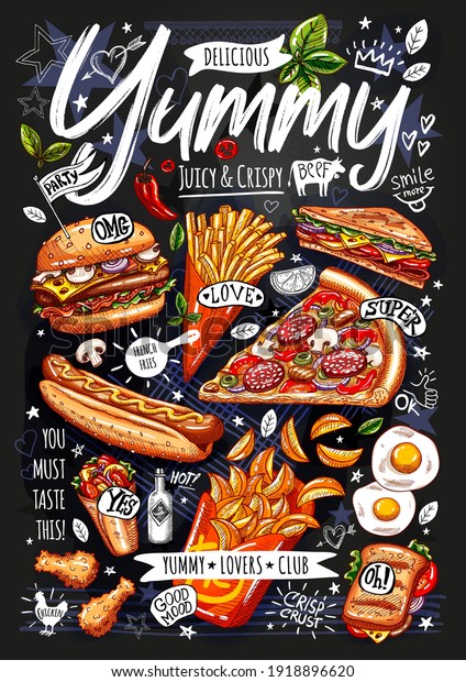 Food Poster Ad Fast Food Set Stock Vector (Royalty Free) 1918896620