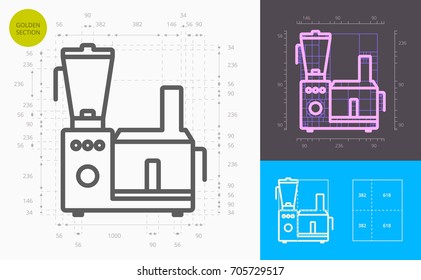 Food Processor Line Icon Golden Section Stock Vector (Royalty Free ...