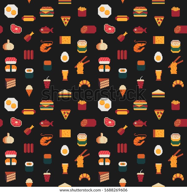 Food Seamless Pixel Art Pattern Fabric Stock Vector (Royalty Free ...