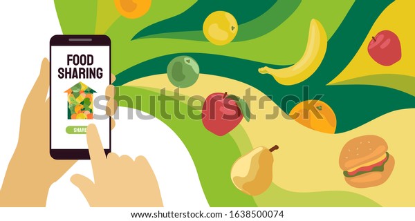 Food Sharing Project Vector Illustration Share 库存矢量图（免版税）1638500074