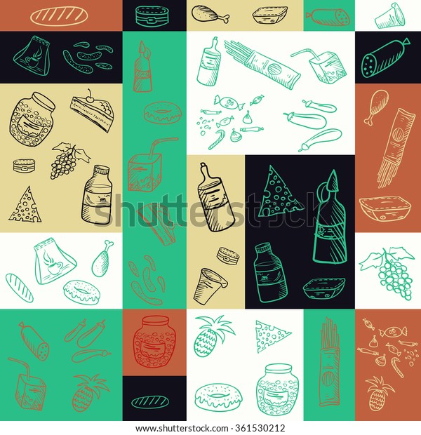 Food Sketch Pattern Colorful Segmented Elements Stock Vector (Royalty ...
