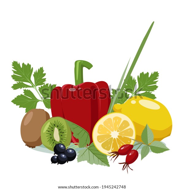 Food Sources Vitamin C Lemon Sweet Stock Vector Royalty Free