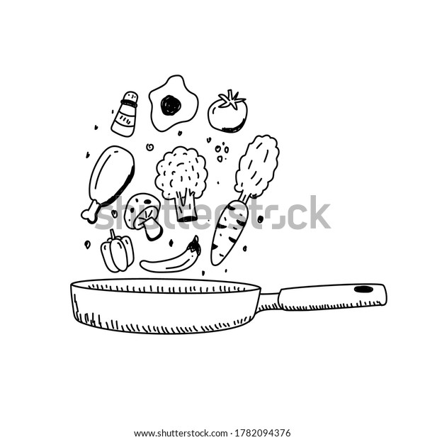 Foods Mixing Frying Pan Vector Draw Stock Vector (Royalty Free ...