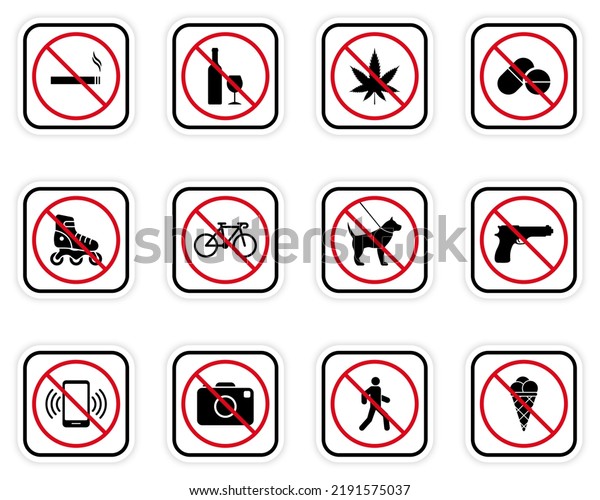 Forbidden Caution Pictogram Set Restriction Area Stock Vector (Royalty ...
