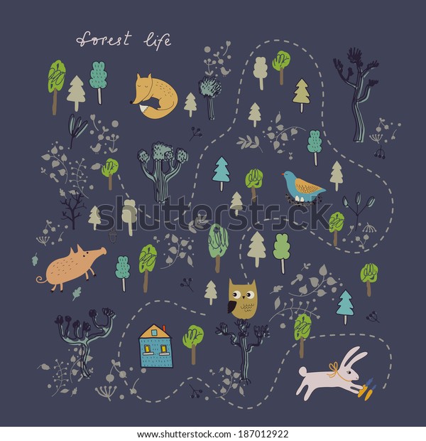 Forest Animals Doodle Set Vector Stock Vector (Royalty Free) 187012922 ...