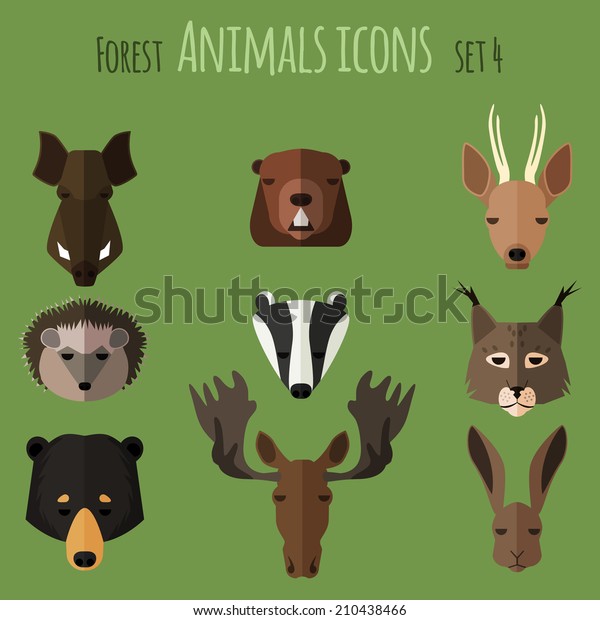 Forest Animals Icons Flat Design Vector Stock Vector (Royalty Free ...