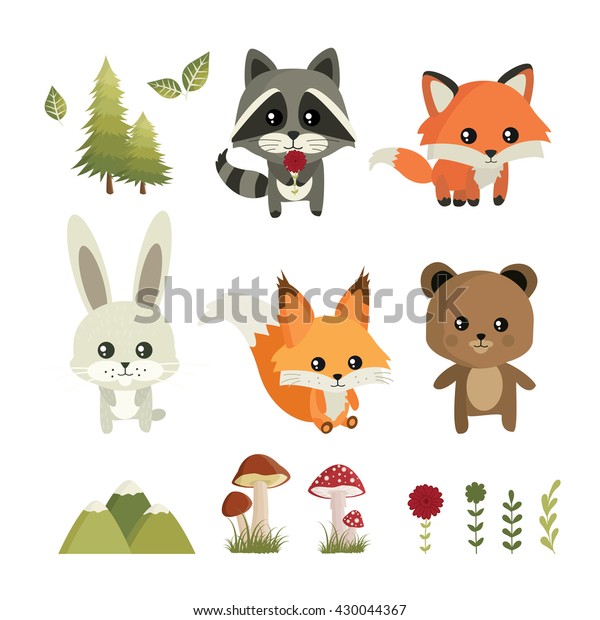 Forest Animals Raccoon Fox Rabbit Squirrel 库存矢量图（免版税）430044367 ...