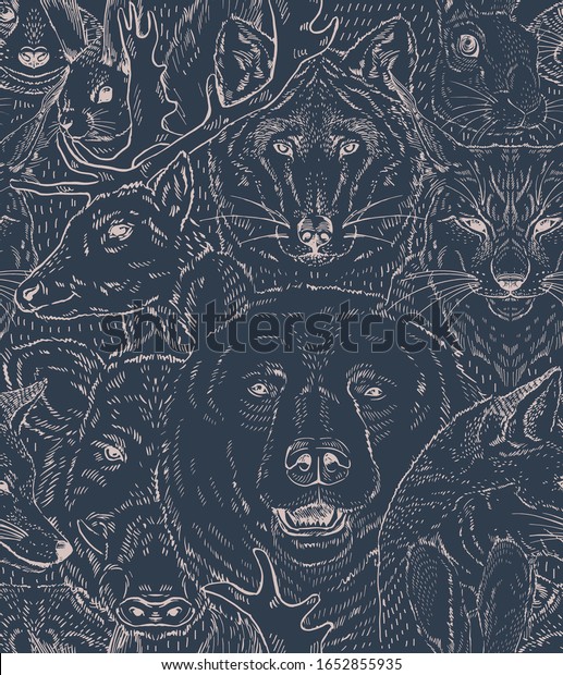 Forest Animals Realistic Hand Drawn Vector Stock Vector (Royalty Free ...