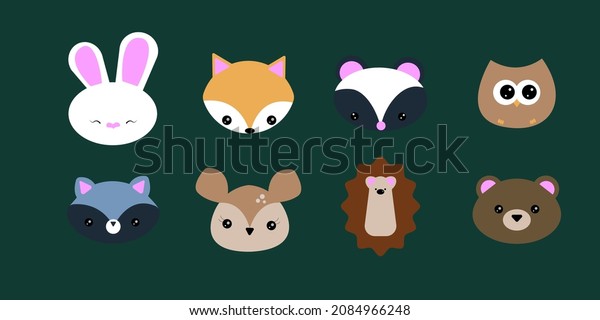 Forest Animals Set Cute Simple Animal Stock Vector (Royalty Free ...