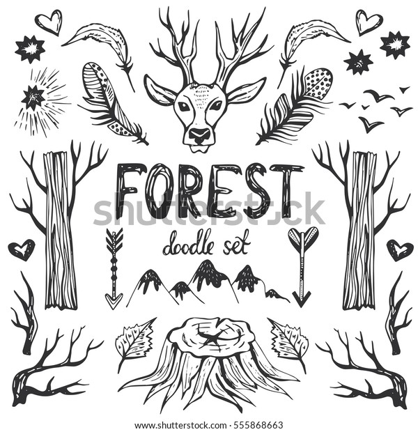 Forest Doodle Set Hand Drawn Vector Stock Vector (Royalty Free) 555868663