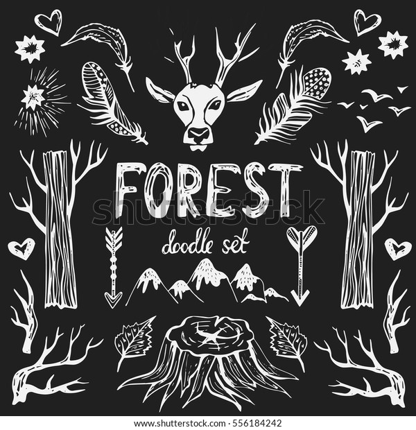 Forest Doodle Set Hand Drawn Vector Stock Vector (Royalty Free) 556184242
