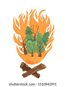 Forest Fire Concept Wildfire Sign Isolated Stock Vector (Royalty Free ...