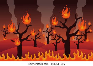 Forest Fire Background Colorful Cartoon Design 스톡 일러스트 1351769852 ...