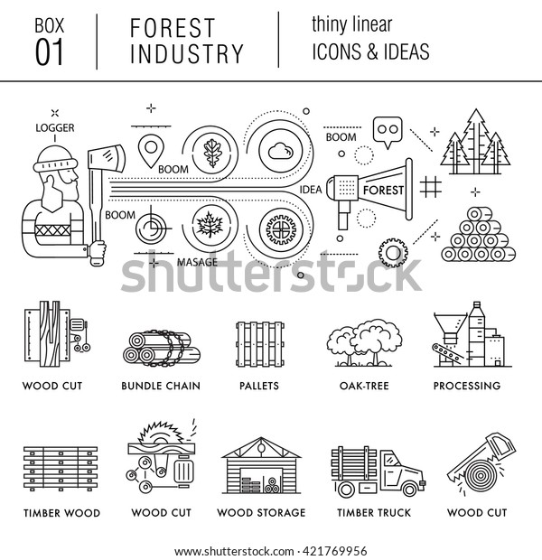 Forest Industry Modern Linear Style Icons Stock Vector (Royalty Free ...