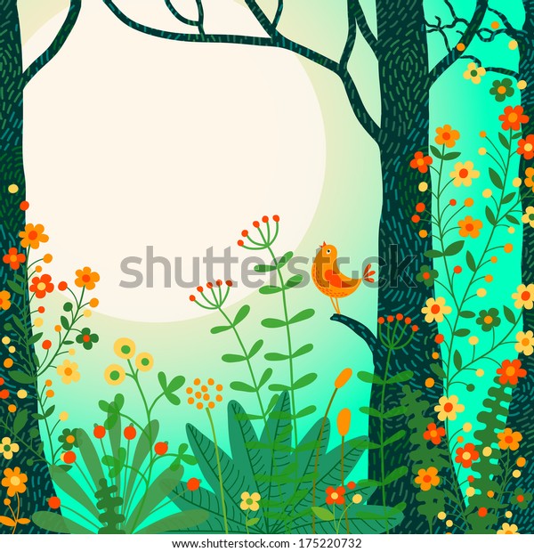 Forest Landscape Beautiful Forest Scene Bird Stock Vector (Royalty Free ...