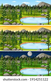 Nature Landscape Scene Different Times Day: เวกเตอร์สต็อก (ปลอดค่า ...
