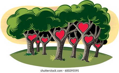 Forest Love Hearts Stock Vector (Royalty Free) 600295595