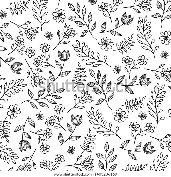 Vector de stock (libre de regalías) sobre Forest Pattern Flowers Black ...