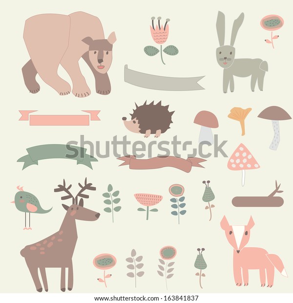Forest Set Cute Bear Rabbit Deer Stock Vector (Royalty Free) 163841837 ...