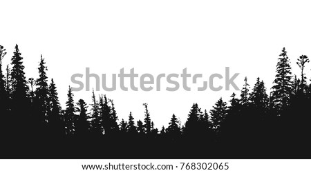 Forest Silhouette View Realistic Trees Vector Monochrome Version Vector ...