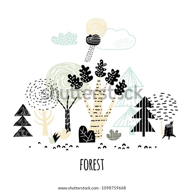 Forest Sketch Hand Drawn Doodle Creative Stock Vector (Royalty Free ...