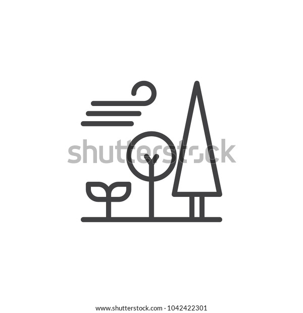 Forest Trees Blowing Wind Outline Icon Stock Vector (Royalty Free ...