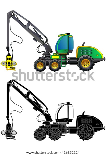 Forestry Production Machine Forestry Harvester Heavy Stock Vector Royalty Free 416832124