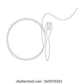Fork Plate One Line Drawing Vector: vector de stock (libre de regalías ...