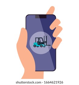 Forklift Inside Smartphone Design Delivery Logistics Stock Vector ...