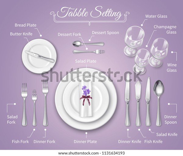 Formal Dinner Place Setting Infographics Background Stock Vector ...