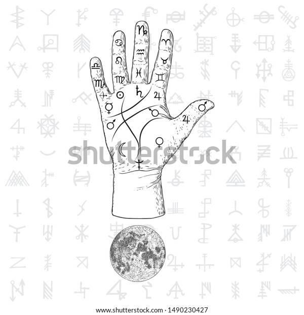 Fortune Teller Hand Palmistry Diagram Hand Stock Vector (Royalty Free ...