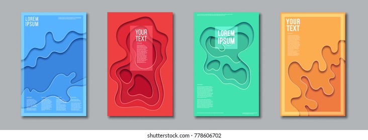 Four Abstract Paper Cut Layered Posters Stock Vector (Royalty Free ...