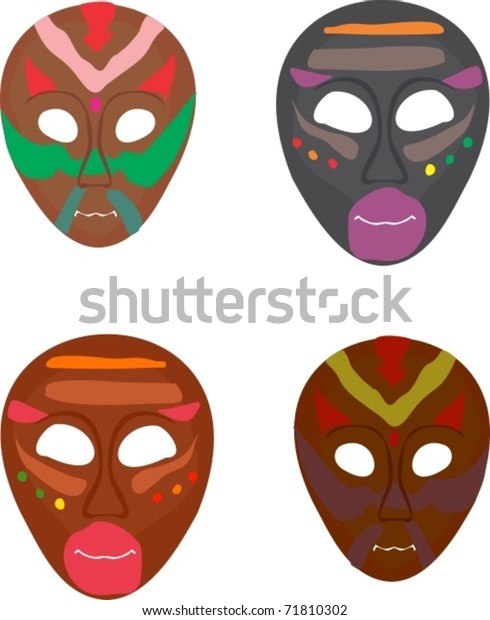 Four African Masks Stock Vector (Royalty Free) 71810302