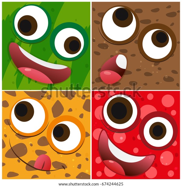Four Backgrounds Funny Faces Illustration Stock Vector (Royalty Free ...