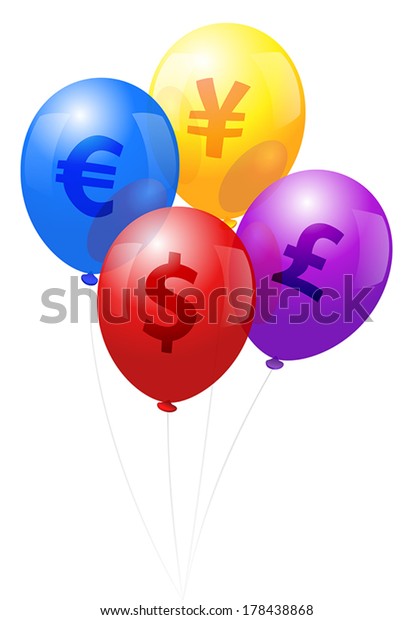 Four Balloons Labeled Symbols World Currencies: เวกเตอร์สต็อก (ปลอดค่า ...