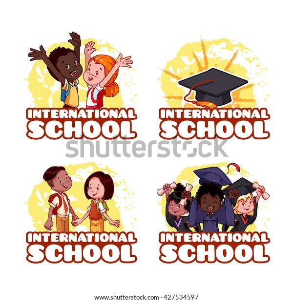 Four Banner International School Template Logo 스톡 벡터(로열티 프리) 427534597 ...