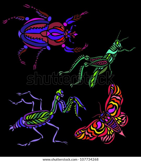 Four Bugs Four Stylized Insect Icons Stock Vector (Royalty Free) 107734268