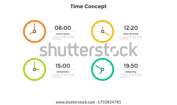 Four Colorful Clock Faces Time Indication: стоковая векторная графика ...