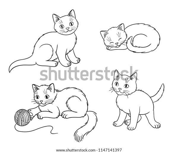 Four Different Kittens Outlines Vector Illustration Stock Vector ...