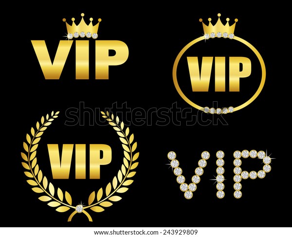 Four Different Vip Symbols Gold Crown Stock Vector (Royalty Free) 243929809