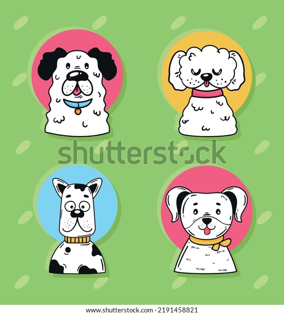 Four Dogs Green Background Poster Stock Vector (Royalty Free ...