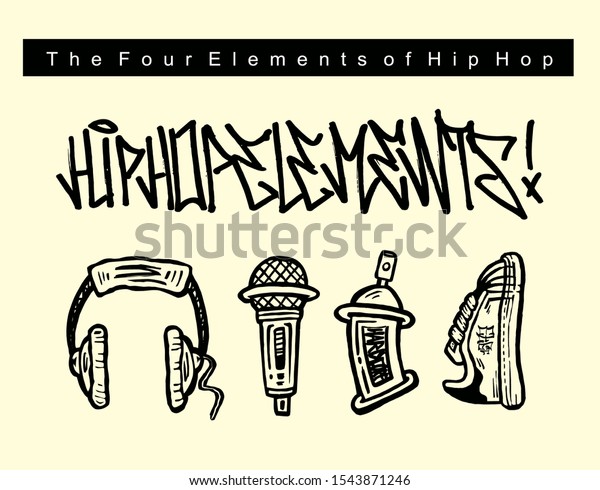 The four elements of Hip Hop culture. Sketchy style symbols. Dj, Mc ...