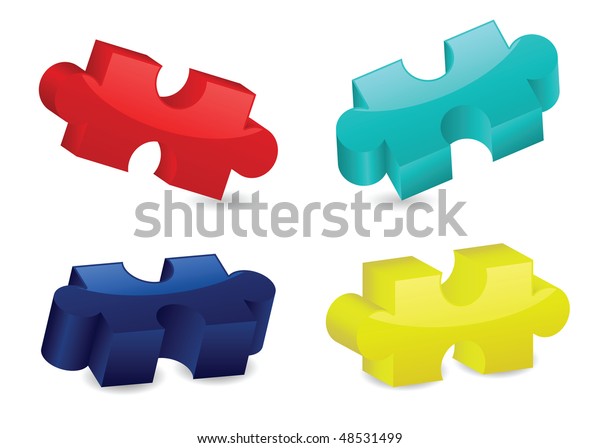 Four Glossy Threedimensional Puzzle Pieces Different Stock Vector ...