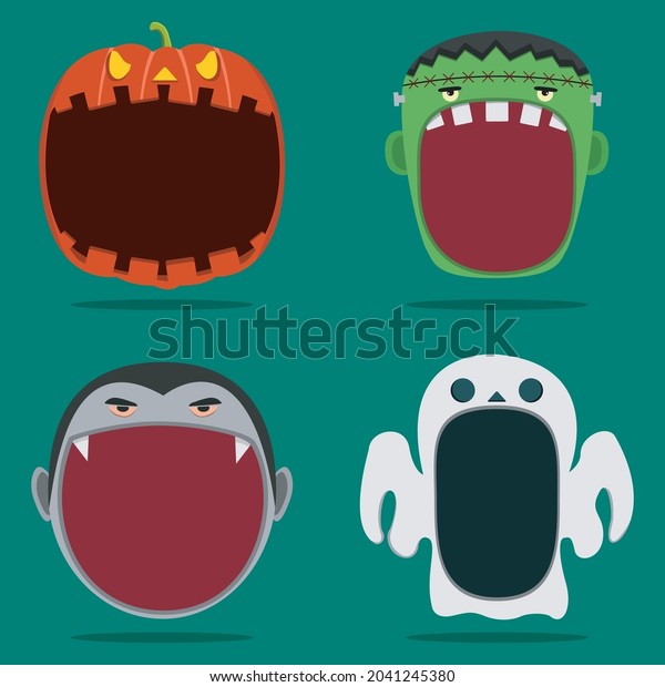 Four Halloween Character Head Open Mouth Stock Vector (Royalty Free ...